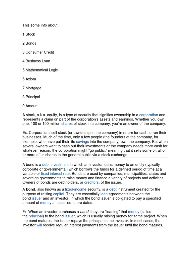 Math HW About Stocks, Bonds, Etc | PDF | Bonds (Finance) | Loans