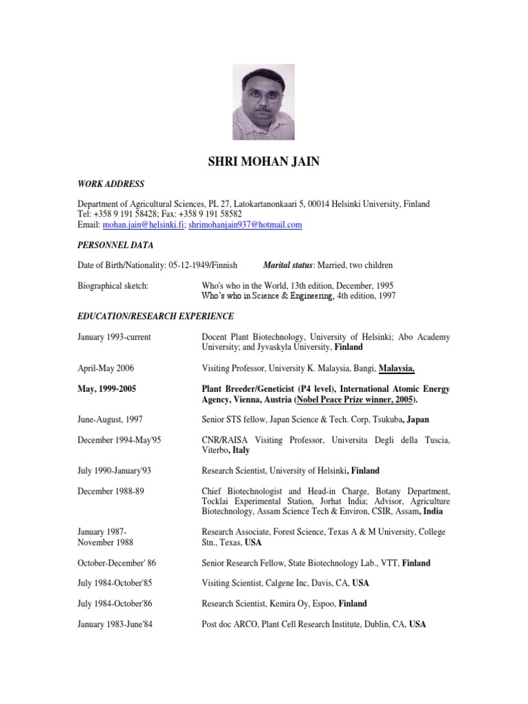 Contoh CV | PDF | Plant Breeding | Biotechnology