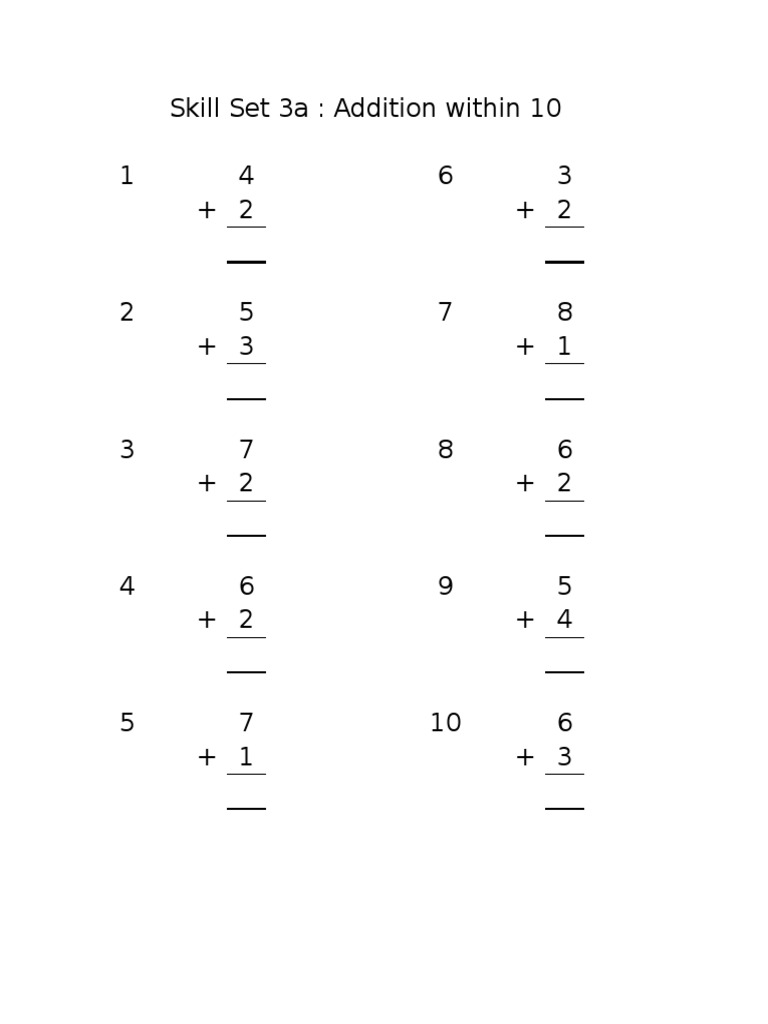 Skill Set 3a: Addition Within 10 1 4 6 3 + 2 + 2 | PDF