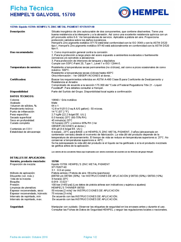 1 Pds Hempel's Galvosil 15700 Es-Es | PDF | Zinc | Corrosión