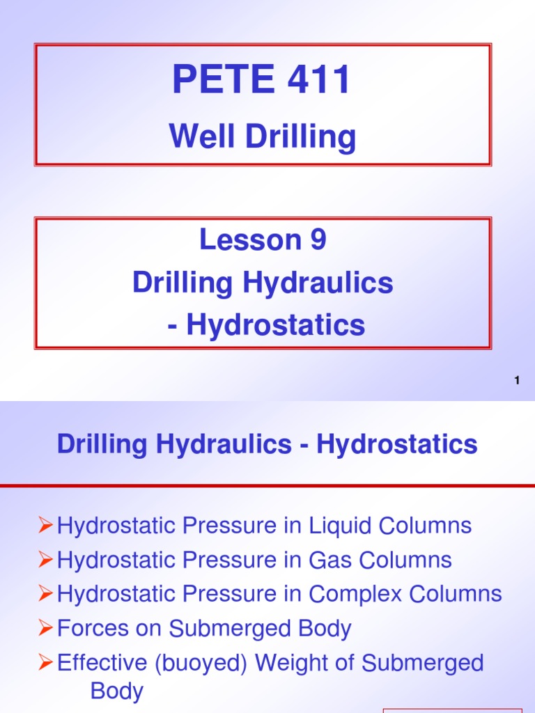 PETE 411: Well Drilling | PDF | Gases | Pressure