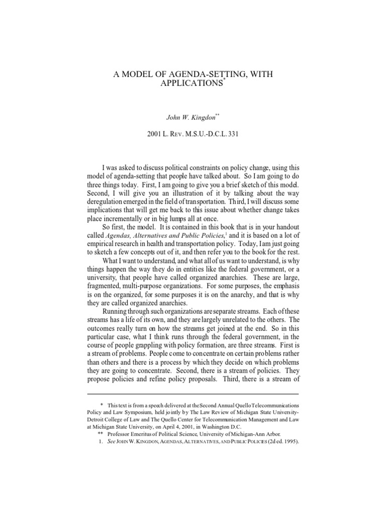 Kingdon A Model For Agenda Setting | PDF | Deregulation | Jimmy Carter