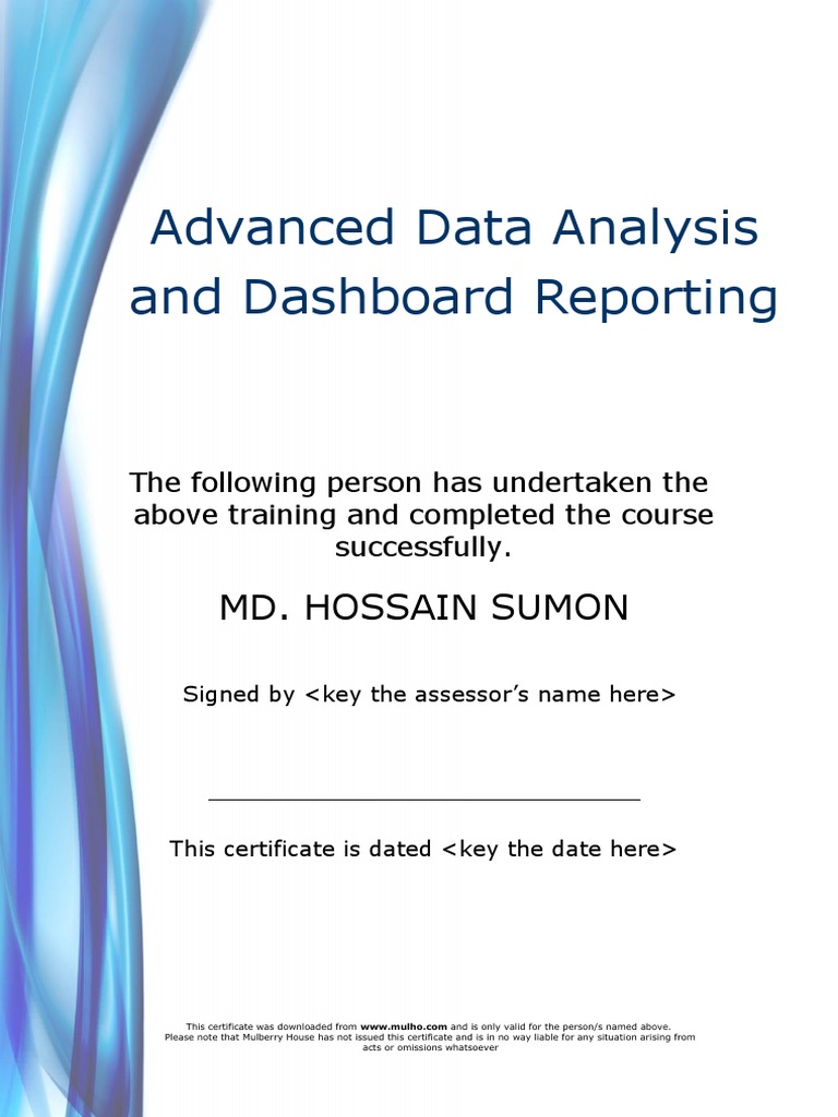 Advanced Data Analysis and Dashboard Reporting: Md. Hossain Sumon | PDF