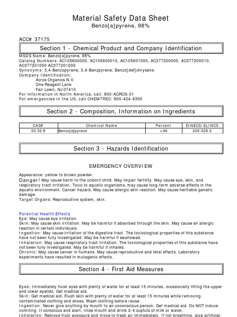 Material Safety Data Sheet: Section 1 - Chemical Product and Company ...