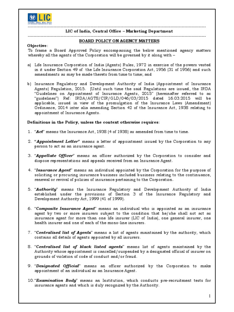 Board Approved Policy on Agency Matters | Insurance Broker | Insurance ...