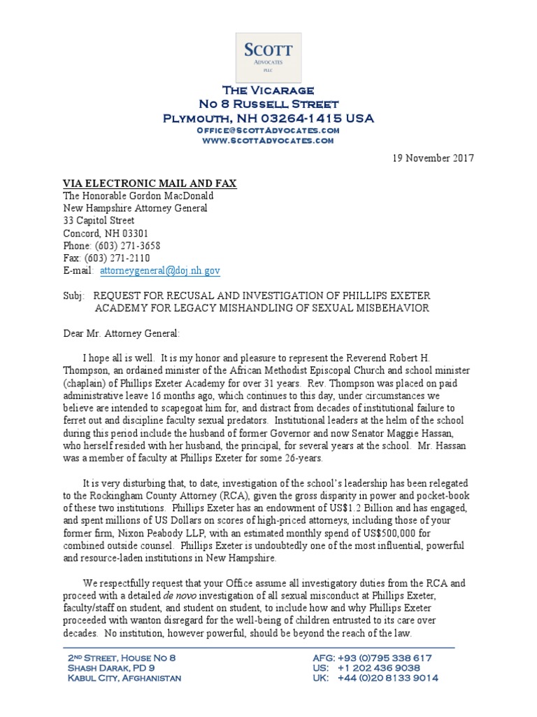 Letter To N.H. Attorney General | PDF | Government | Lawyer