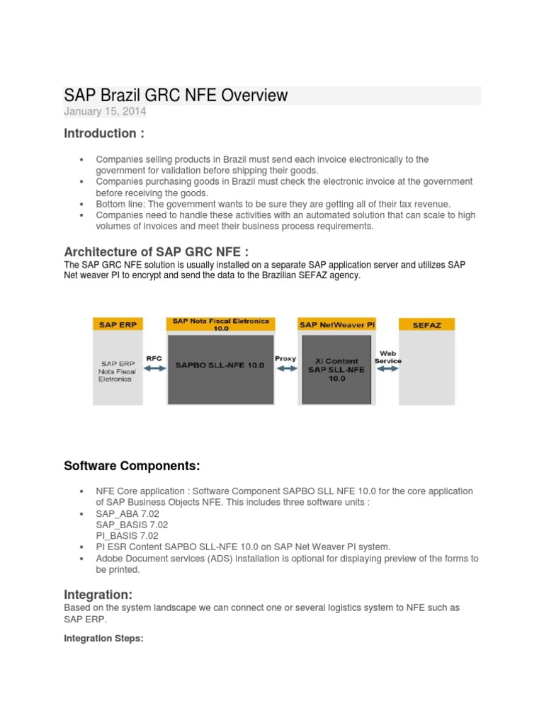 SAP Brazil GRC NFE Overview | Sap Se | Web Service