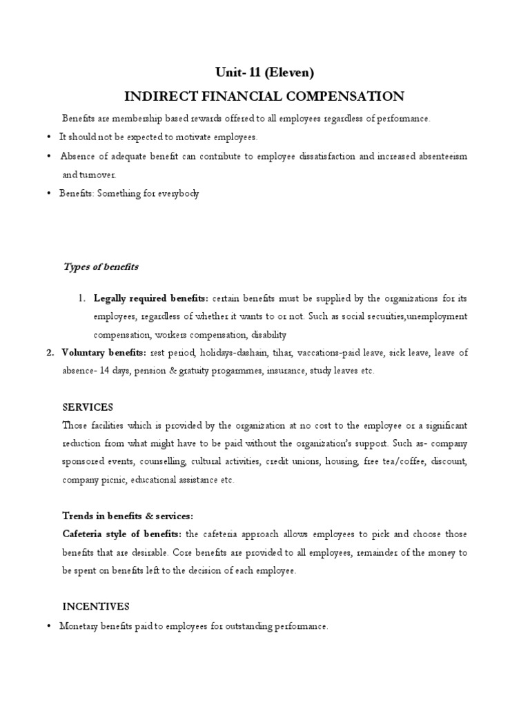 Indirect Financial Compensation Overview | PDF | Employee Benefits ...