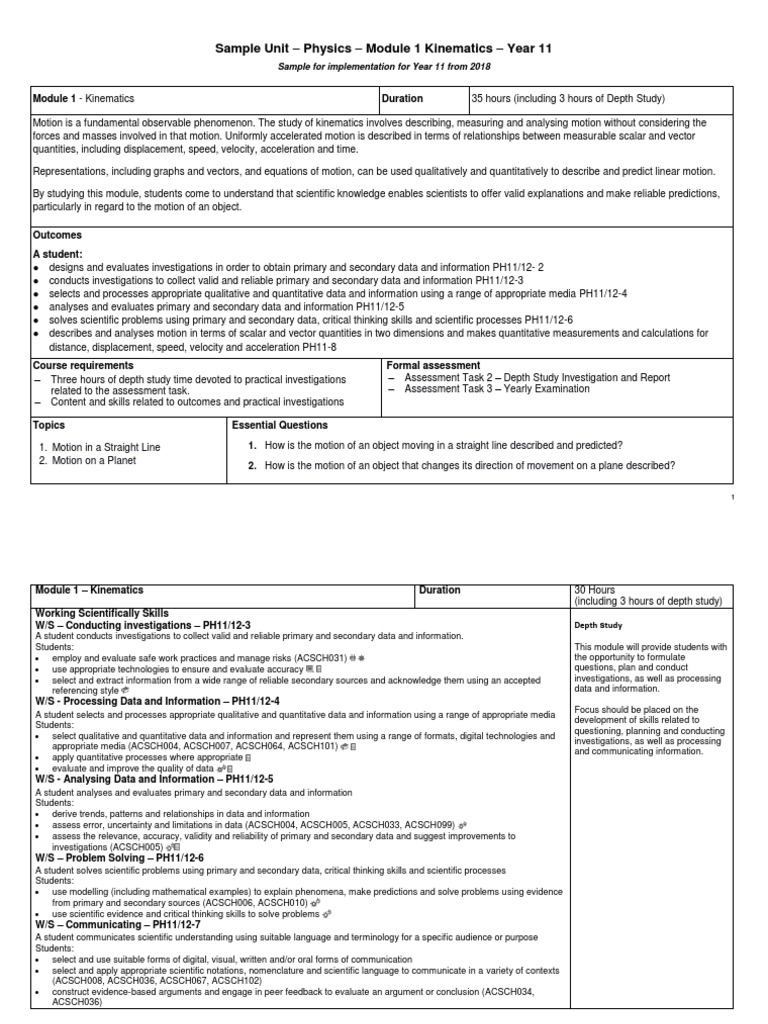 Year 11 Physics: Kinematics Module | PDF | Velocity | Euclidean Vector