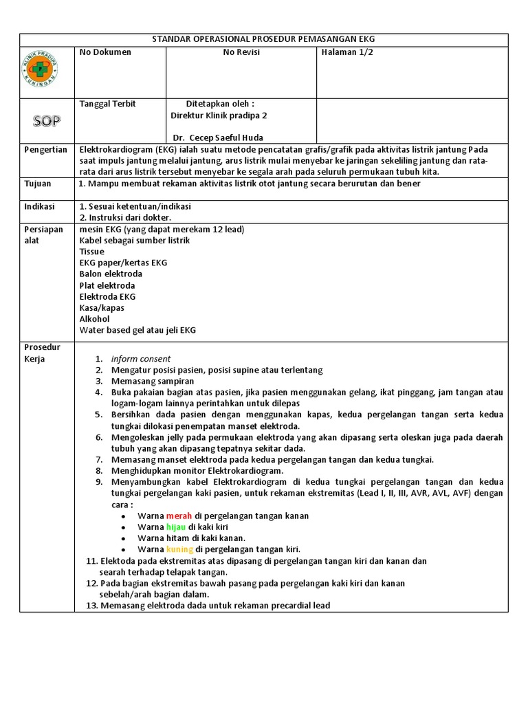 Sop Pemasangan Ekg | PDF
