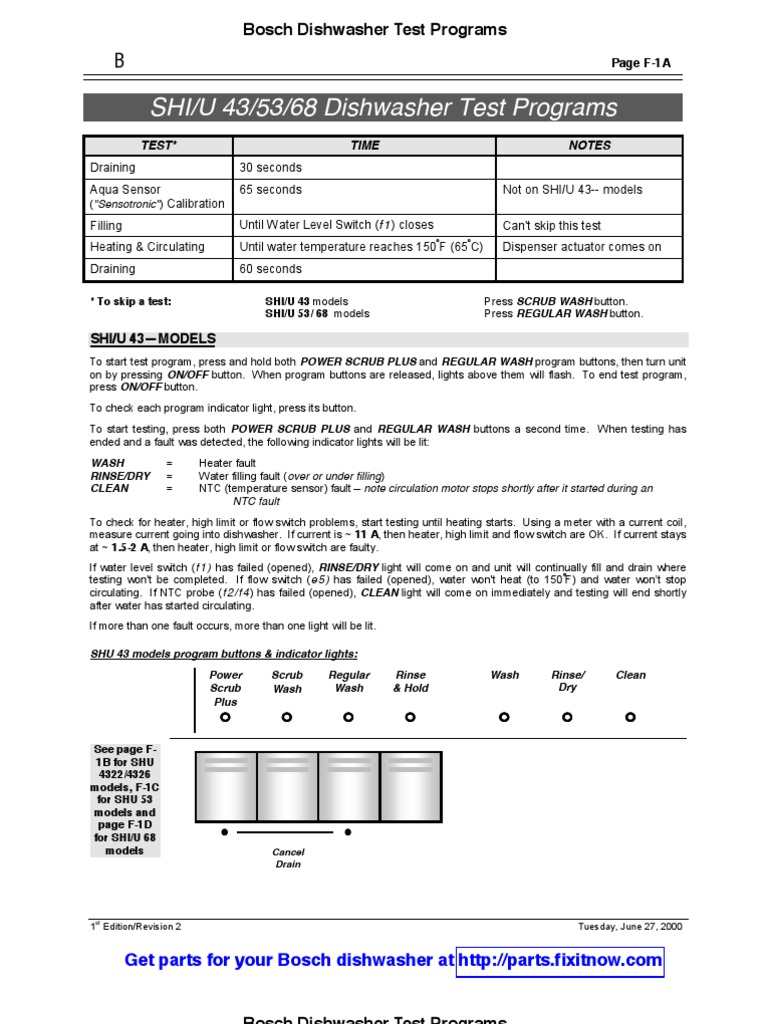 Bosch Dishwasher Test Program Guide | PDF | Dishwasher | Switch