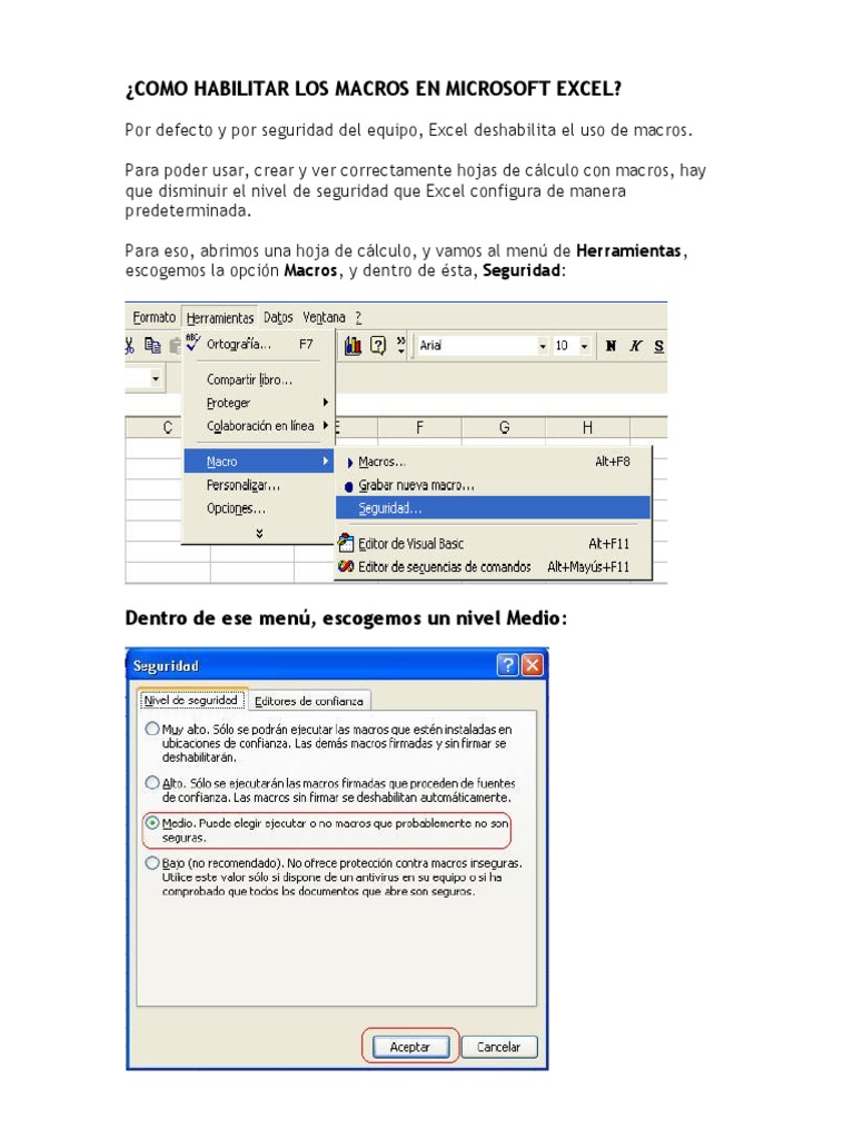 Como Habilitar Los Macros en Microsoft Excel PDF | PDF | Macro (informática) | Microsoft Excel