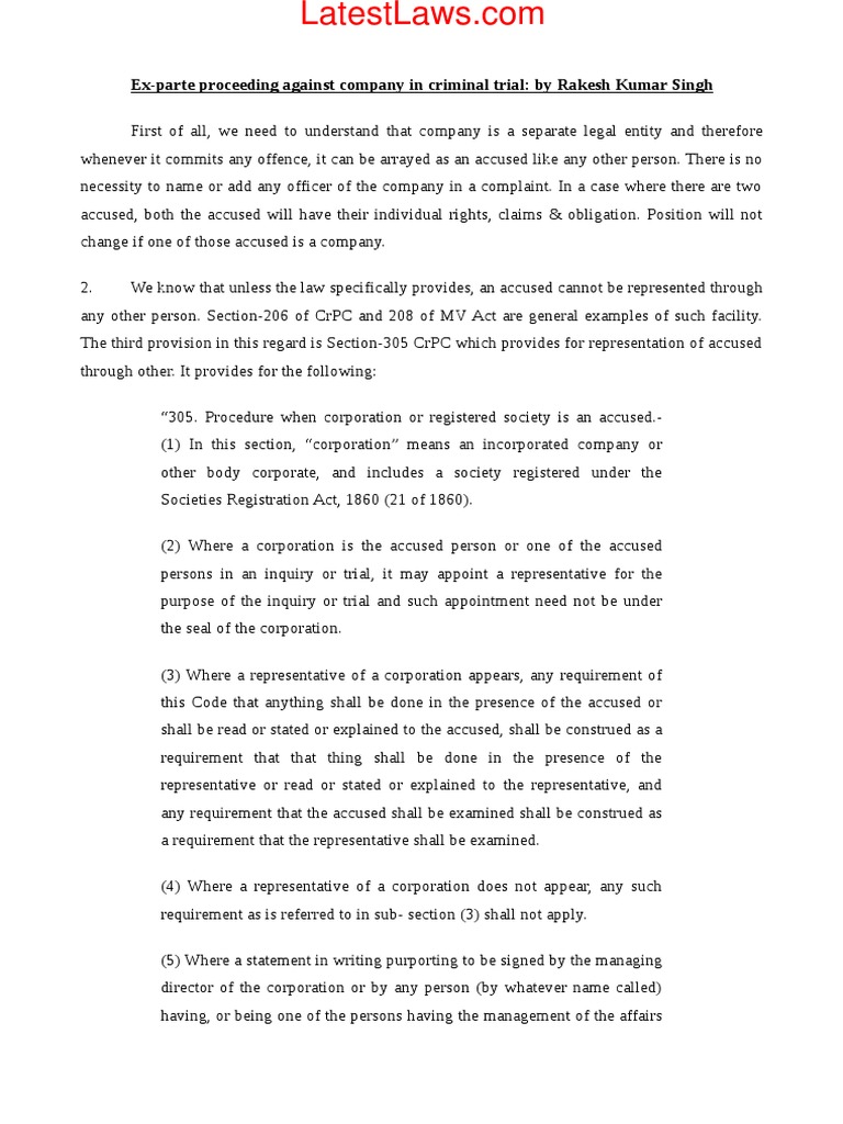 Understanding Section 305 CrPC for Companies | PDF | Bail | Summons