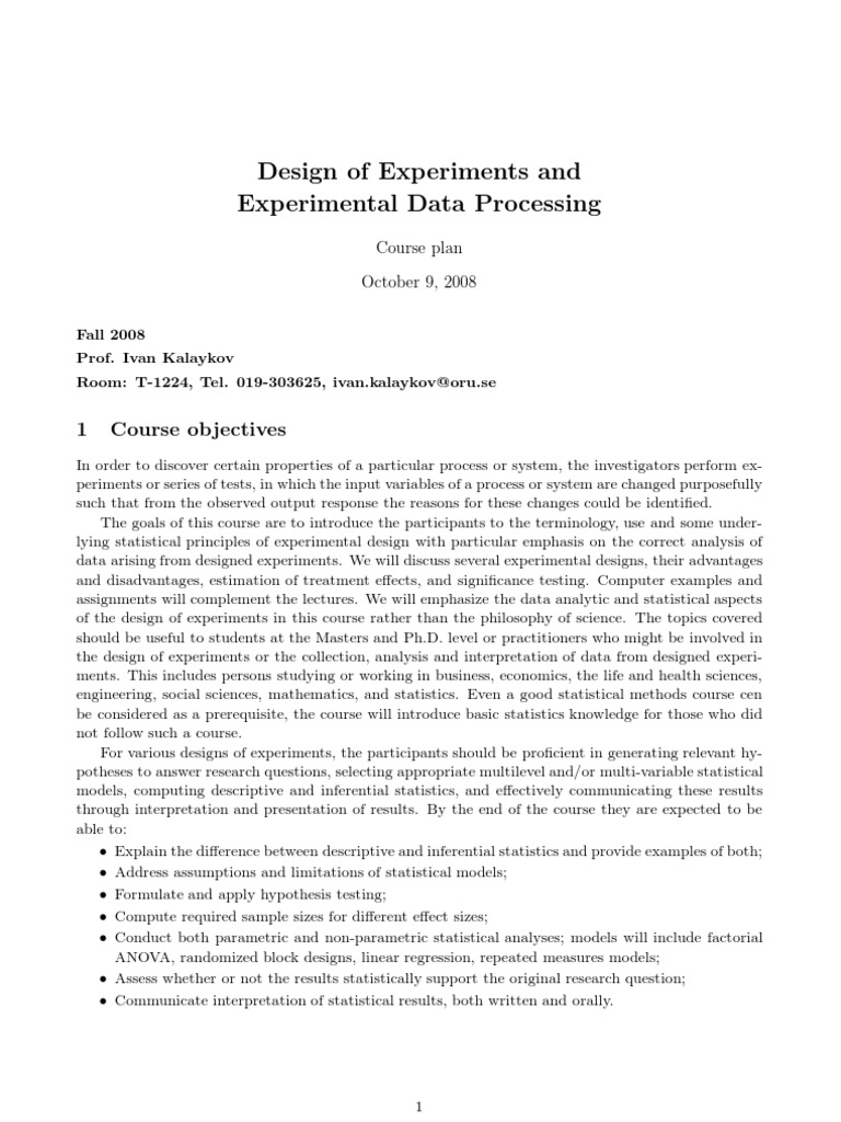 DOE Course Plan | PDF | Analysis Of Variance | Statistics