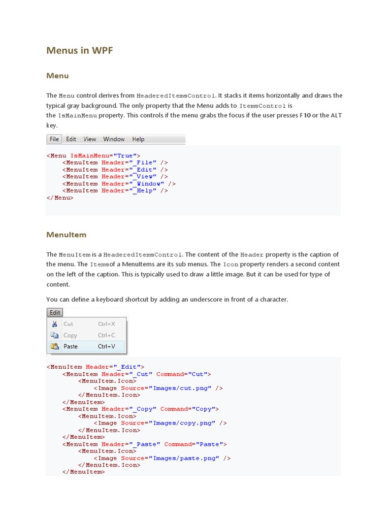 Menus In Wpf Pdf Windows Presentation Foundation Page Layout