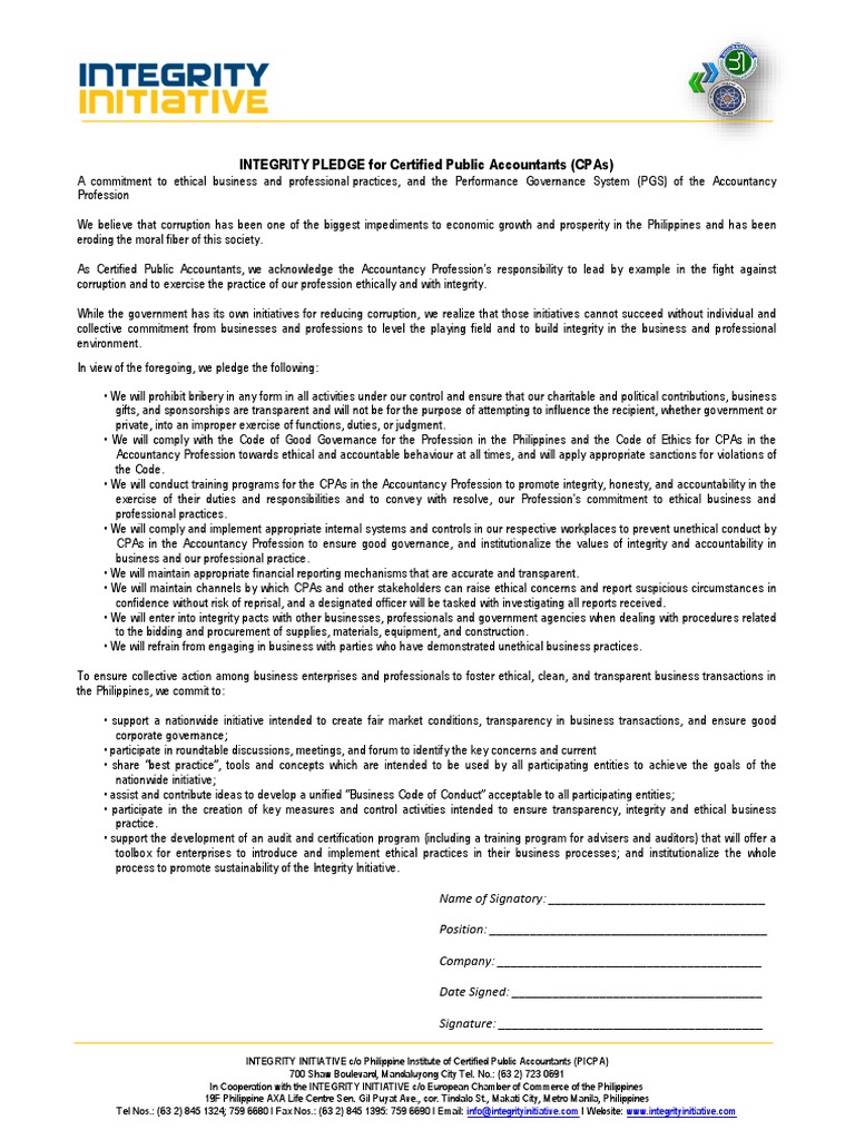 An Integrity Pledge for Certified Public Accountants in the Philippines ...