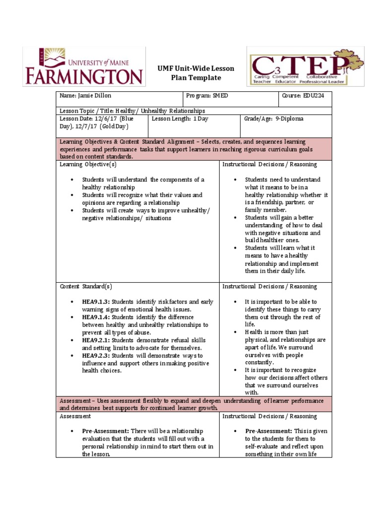 Formal Lesson Plan Healthy Relationships Official | PDF | Learning ...