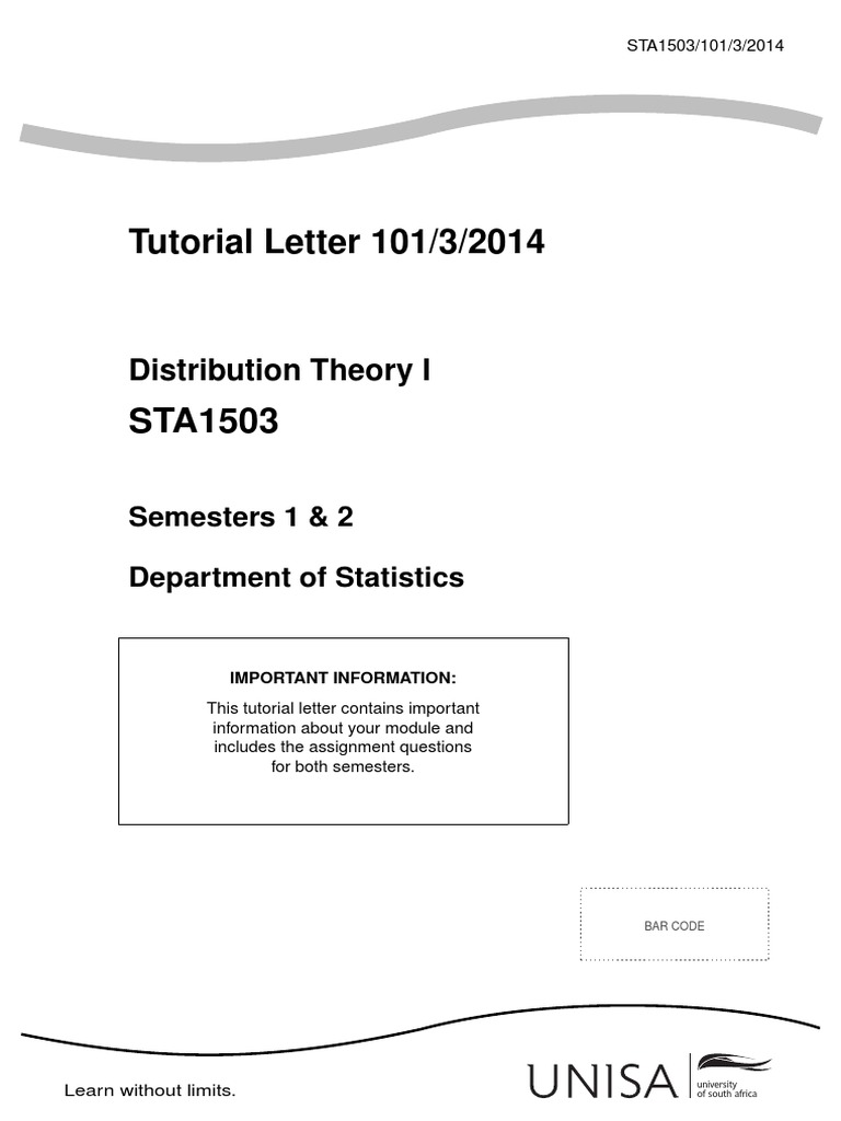 Sta1503 2014 - TL 101 - Tutorial Letter 101 | PDF | Statistics | Probability Distribution