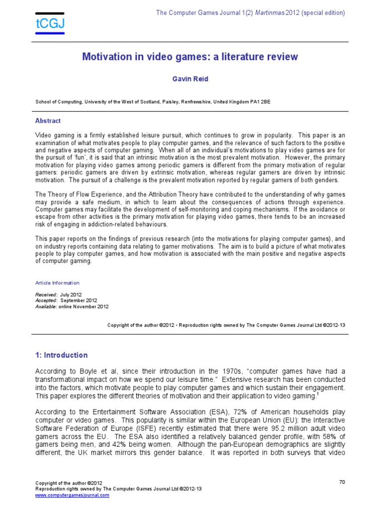 Motivation in Video Games - Literature Review | PDF | Flow (Psychology ...
