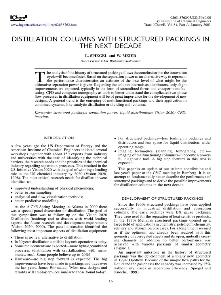 Distillation Columns With Structured Packings in The Next Decade | PDF ...
