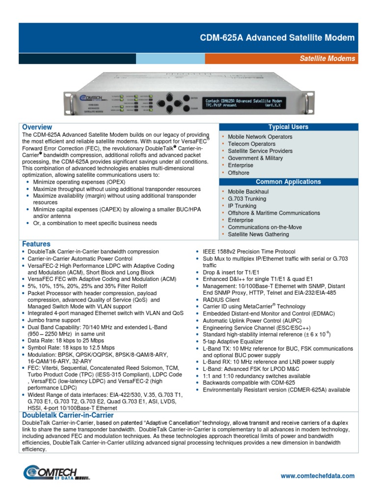 Comtech/EFData CDM-625A Satellite Modem Data Sheet | PDF | Quality Of ...