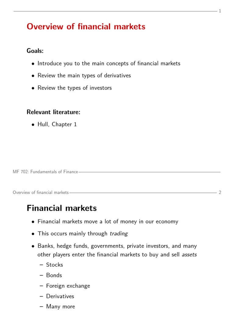 Overview of Financial Markets | PDF | Derivative (Finance) | Futures ...
