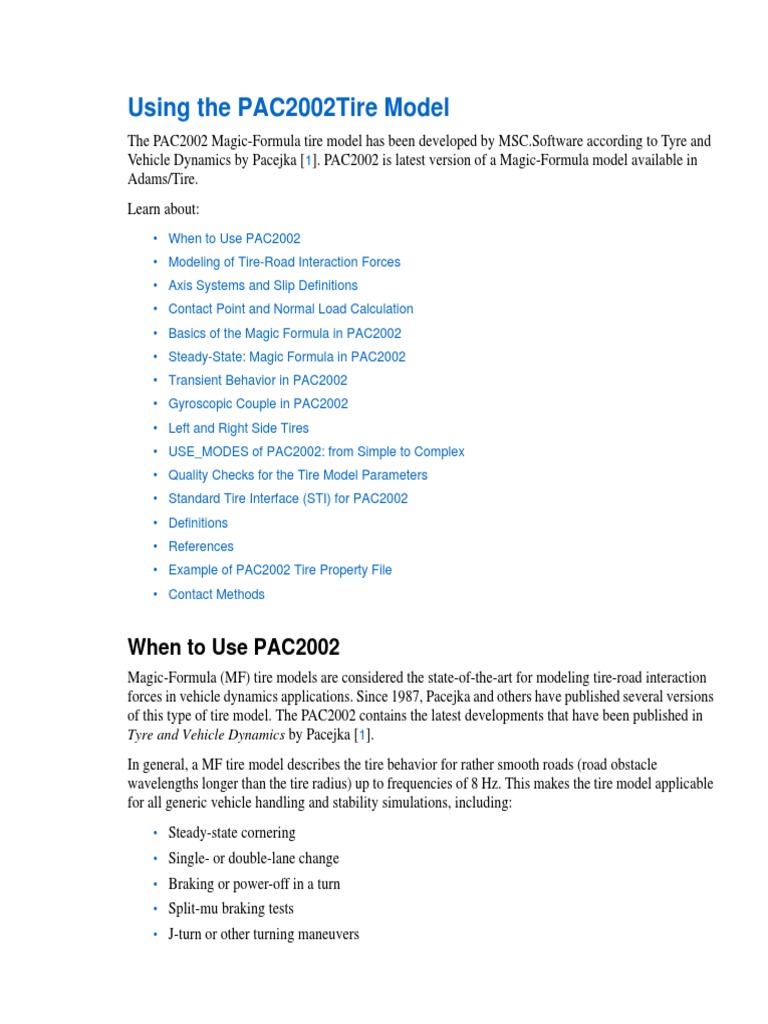 PAC2002 Magic-Formula Tire Model | PDF | Tire | Speed
