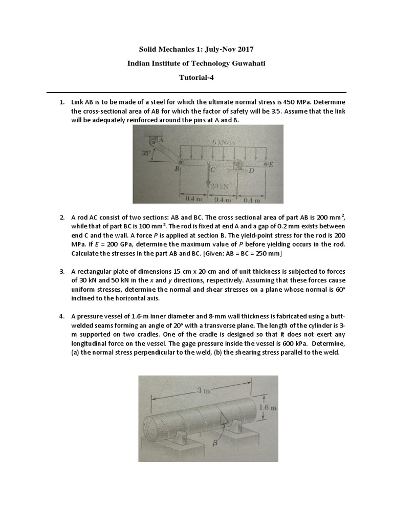 ME 212 Tutorial 4 | PDF | Yield (Engineering) | Stress (Mechanics)