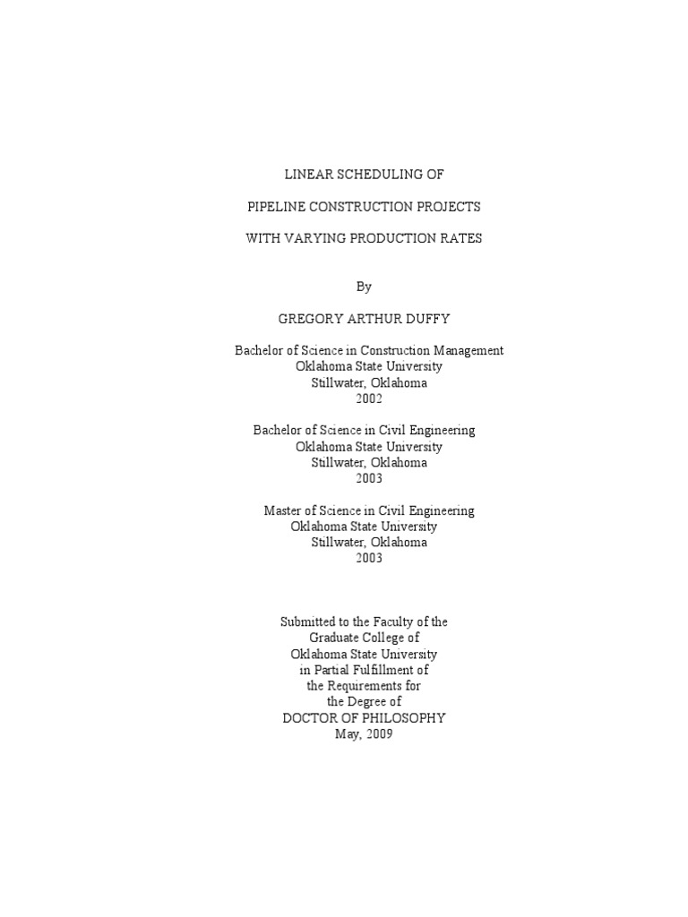 Linear Scheduling of Pipeline Construction Projects With Varying ...