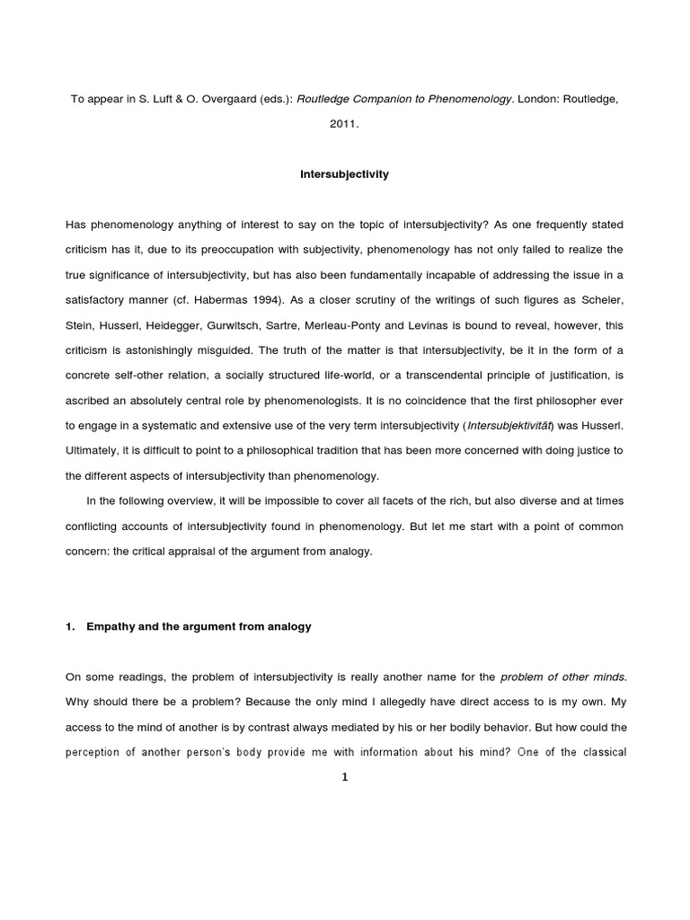 Intersubjectivity.pdf | Phenomenology (Philosophy) | Edmund Husserl
