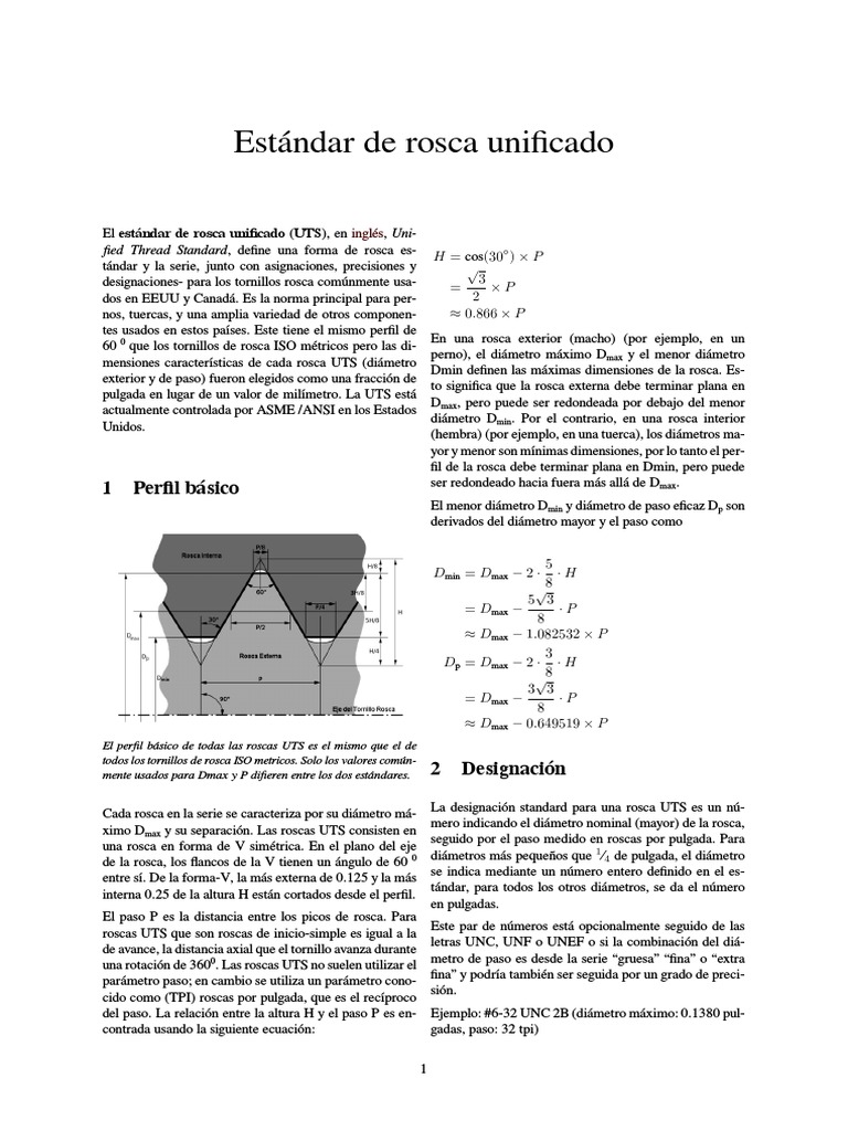 Estándar de Rosca Unificado | PDF | Ingeniería mecánica | Enseñanza de ...