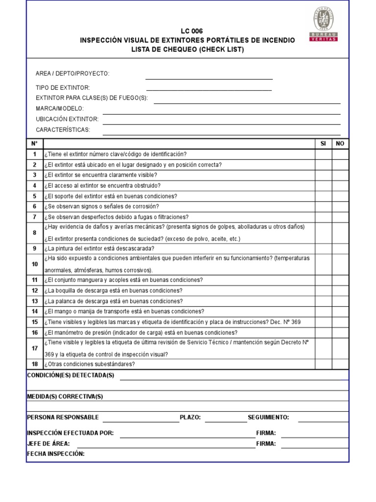 Check List Inspeccion de Extintores Portatiles