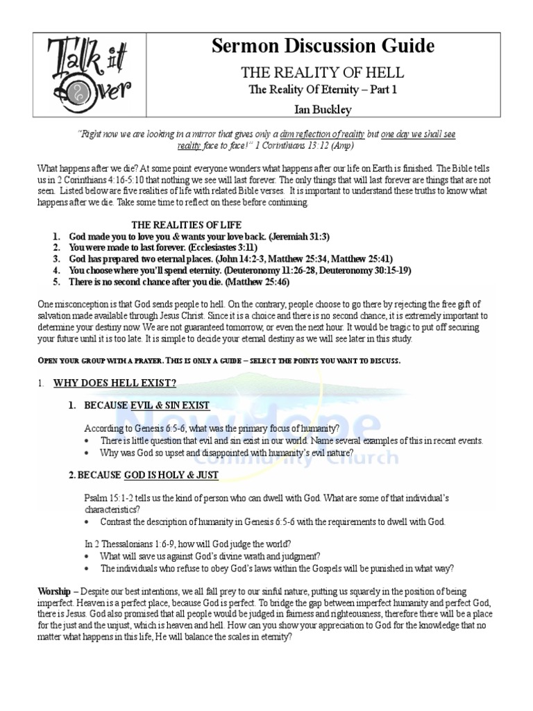 Sermon Discussion Guide: The Reality of Hell | PDF | Hell | Jesus