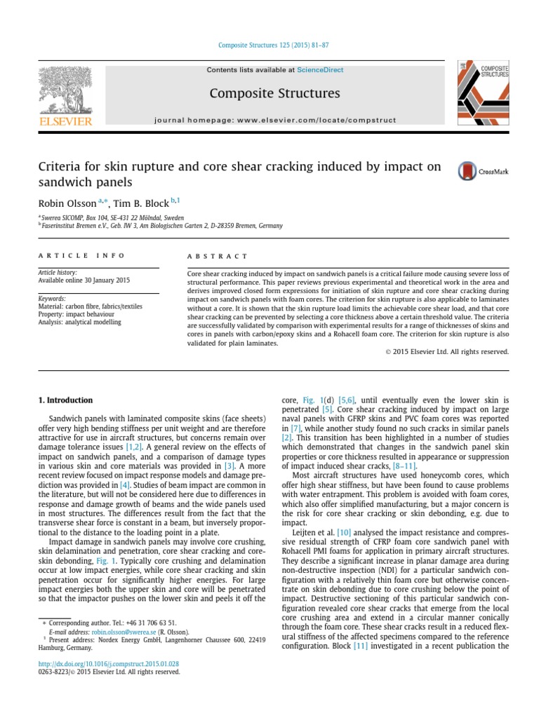 Criteria For Skin Rupture and Core Shear Cracking Induced by Impact On ...