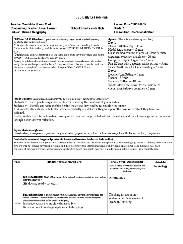 Globalization Lesson Plan for 9th Grade | PDF | Educational Assessment ...