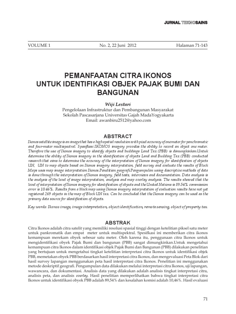 Pemanfaatan Citra Ikonos Untuk Identifikasi Objek Pajak Bumi Dan ...