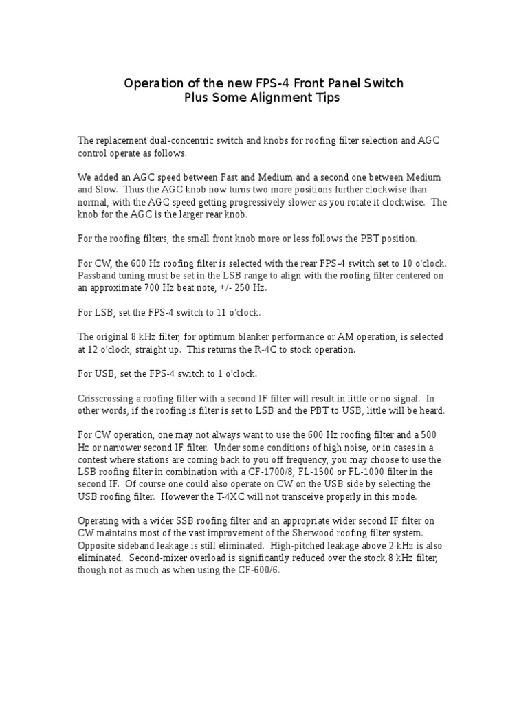 FPS-4 Switch Alignment Tips2013 | PDF | Filter (Signal Processing ...