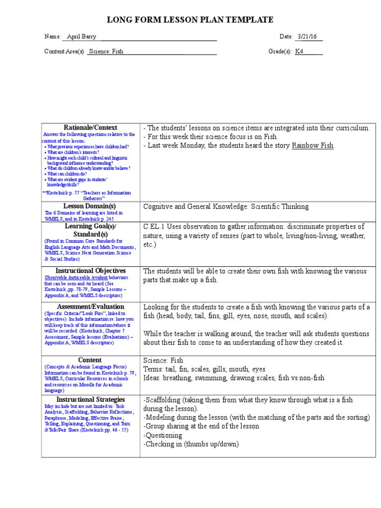 Long Form Lesson Plan Template: Rationale/Context | PDF | Lesson Plan ...