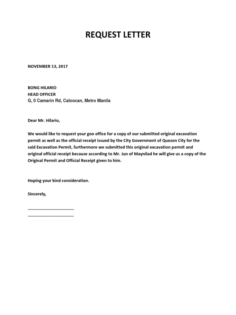 Request Letter Maynilad
