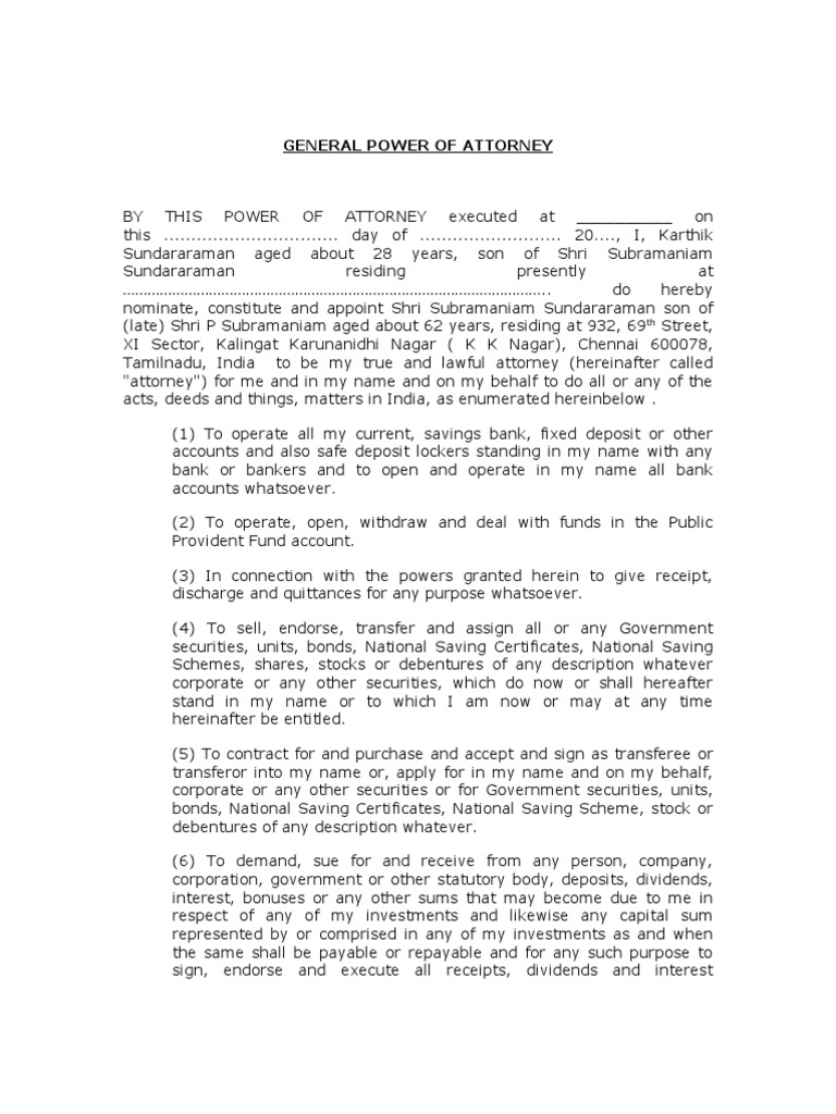 General Power of Attorney GPoA-1 | PDF | Securities (Finance) | Lease