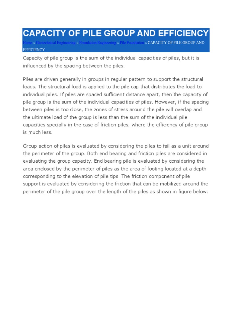 Capacity of Pile Group and Efficiency | PDF | Deep Foundation ...