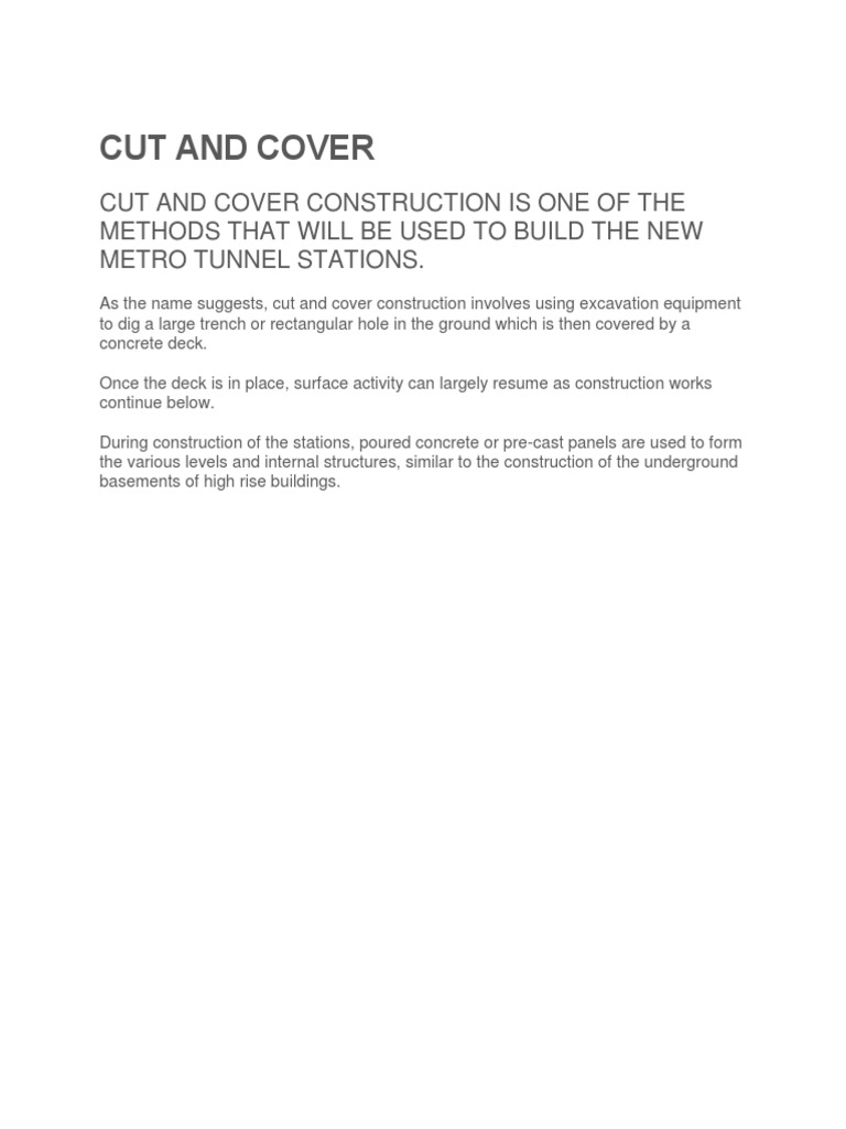 Cut and Cover Construction for Metro Tunnels | PDF | Home & Garden