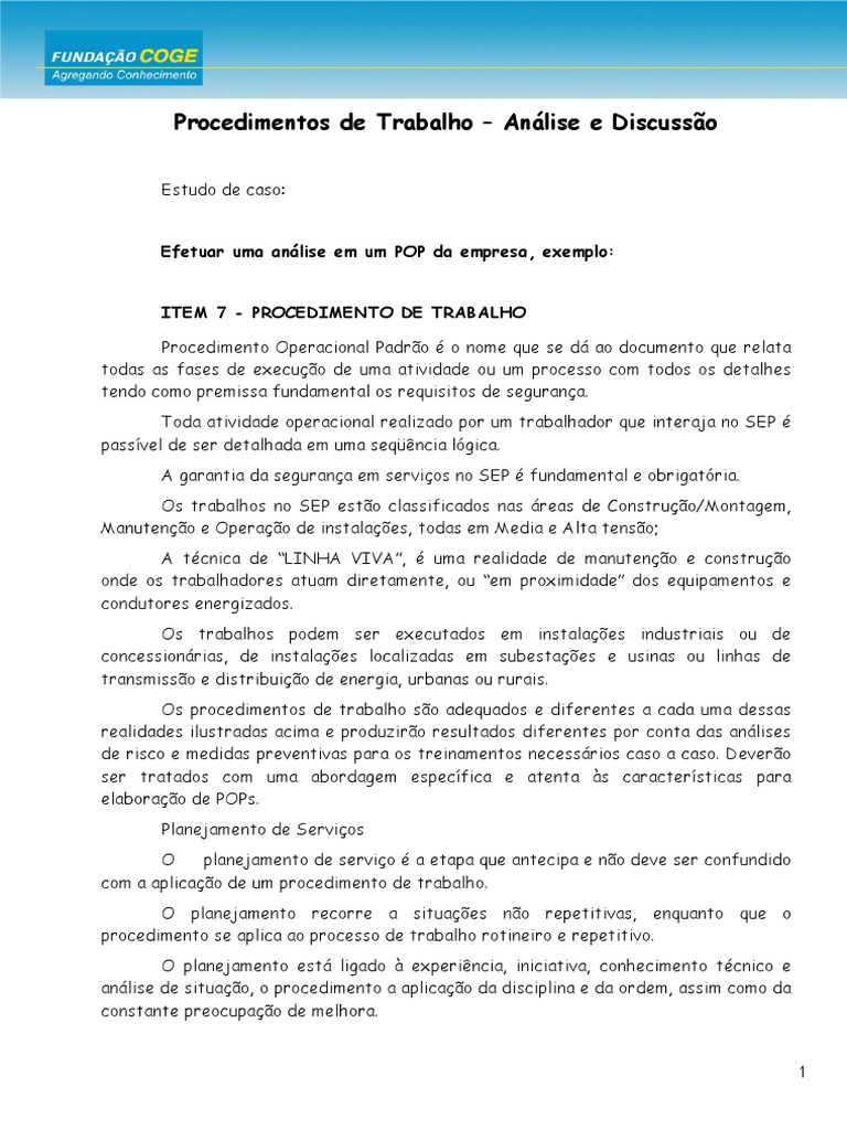7 - Procedimento de Trabalho - 39 Páginas | Planejamento | Tempo