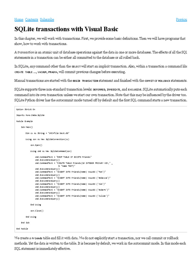 SQLite Transactions With Visual Basic | PDF | Database Transaction ...