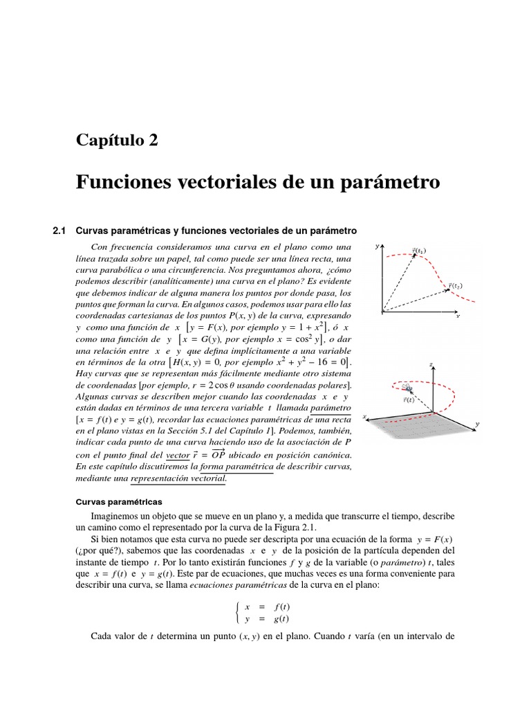 Funciones Vectoriales de Un Parámetro: Capítulo 2 | PDF | Vector Euclidiano | Curva