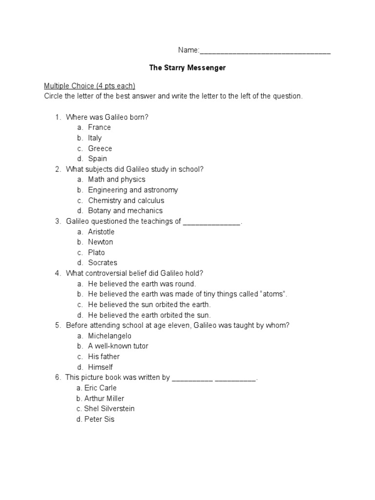 Starry Messenger Test | Download Free PDF | Galileo Galilei | Astronomy