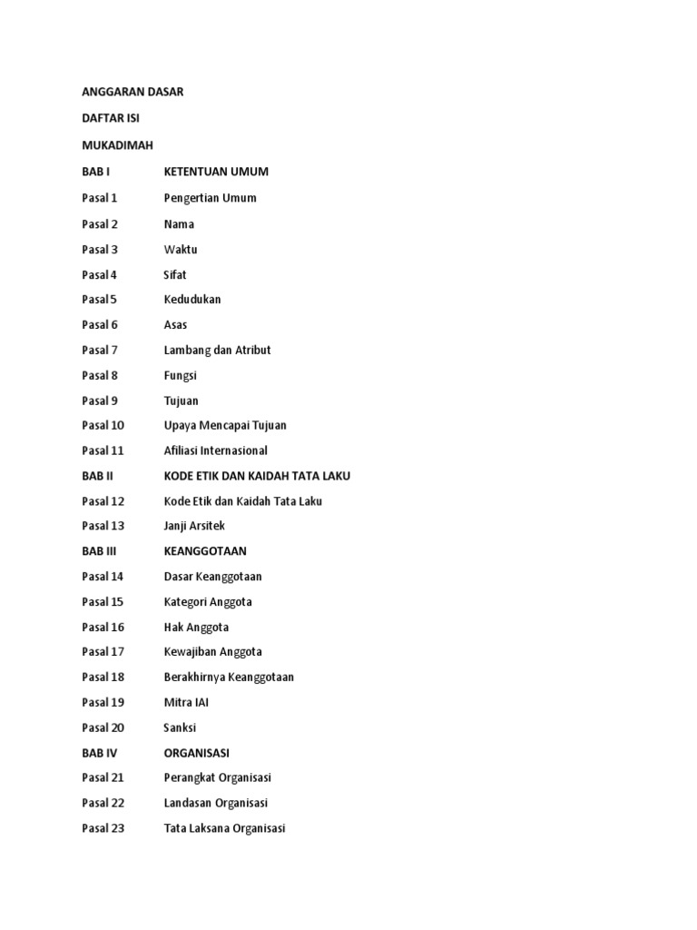 Daftar Isi AD-ART | PDF