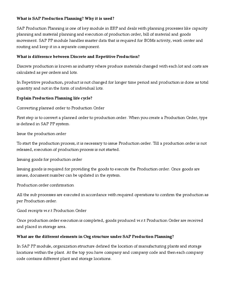 Sap Interview Questions | PDF | Product Lifecycle | Scheduling ...