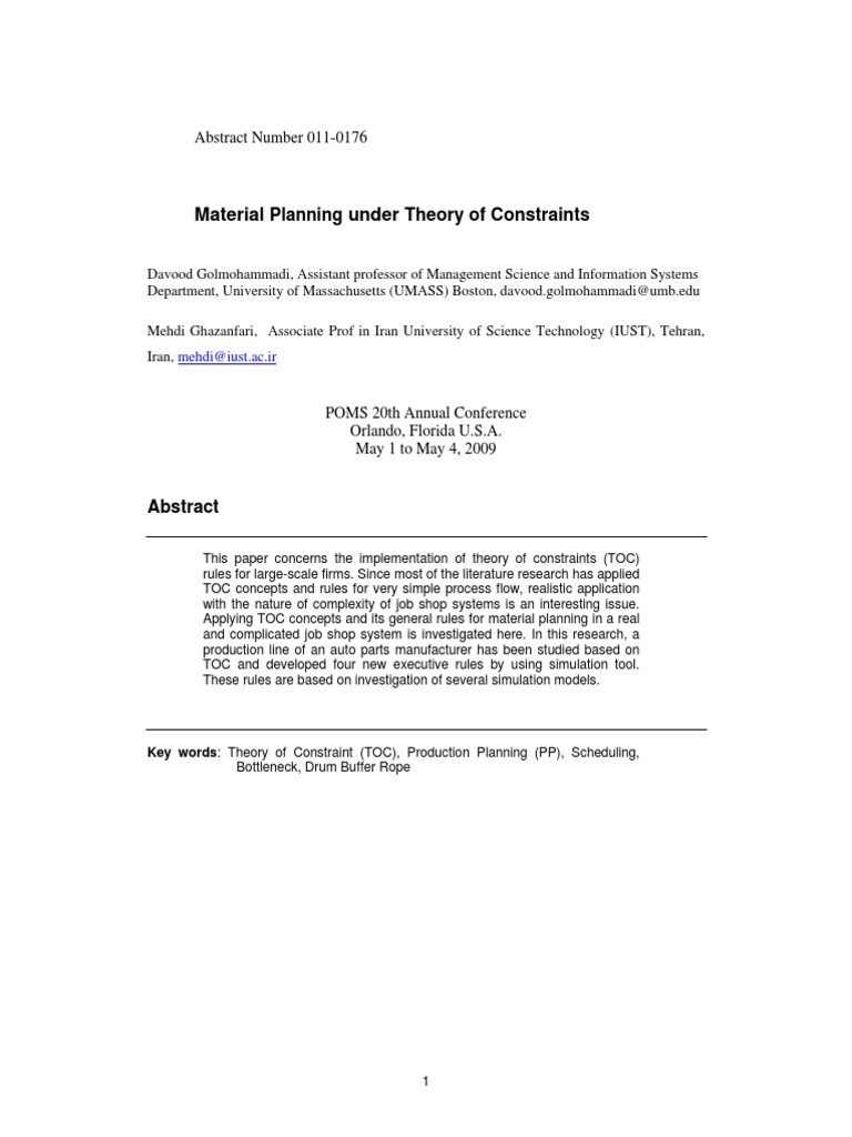 Material Planning and Theory of Constraints | PDF | Systems Science ...