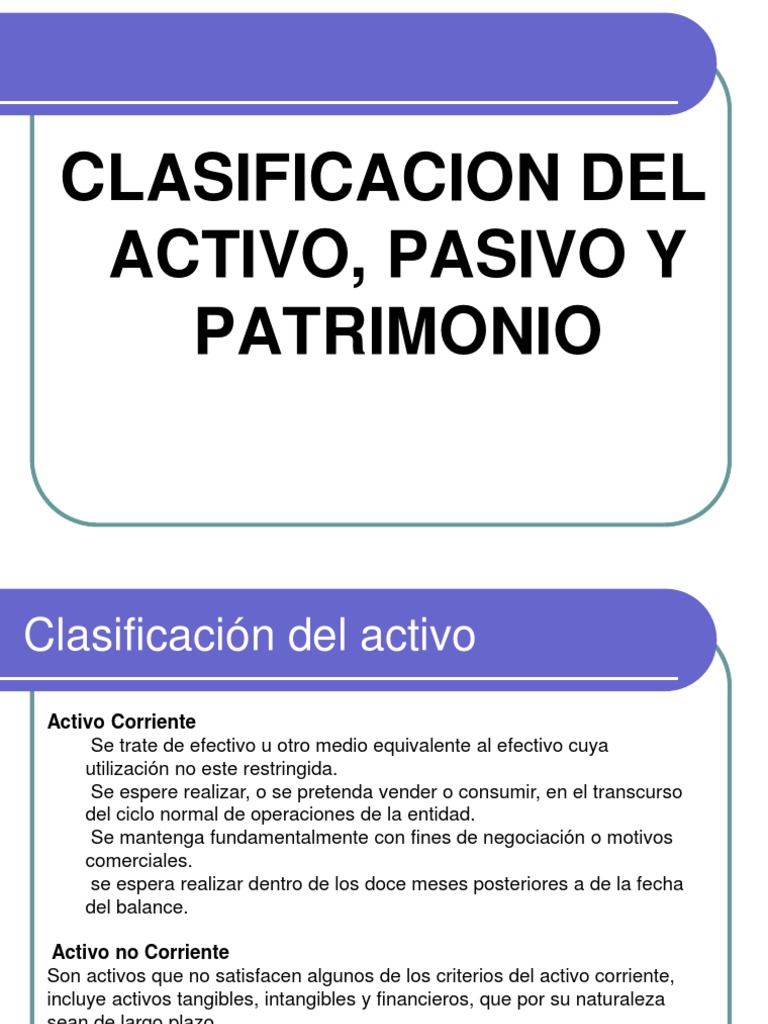 Clasificacion Del Activo Pasivo y Patrimonio | PDF | Bancos | Inversiones